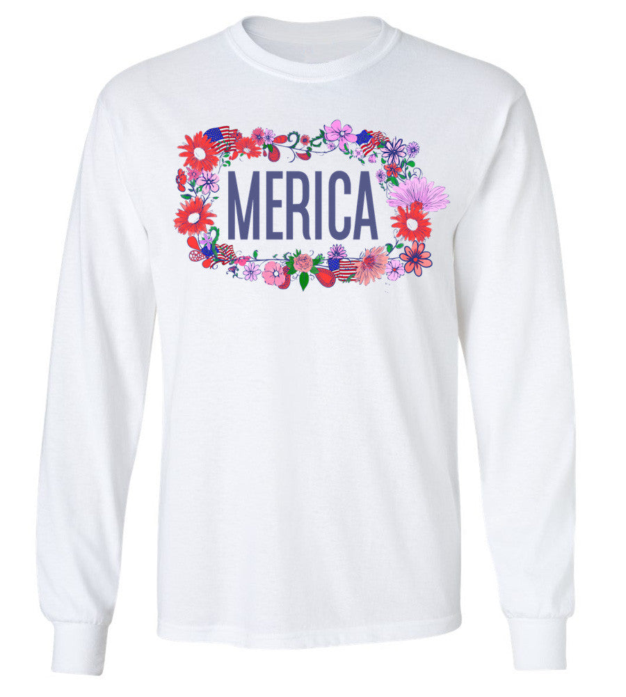 'Merica Floral Crown' Long Sleeve Tee – United Tees
